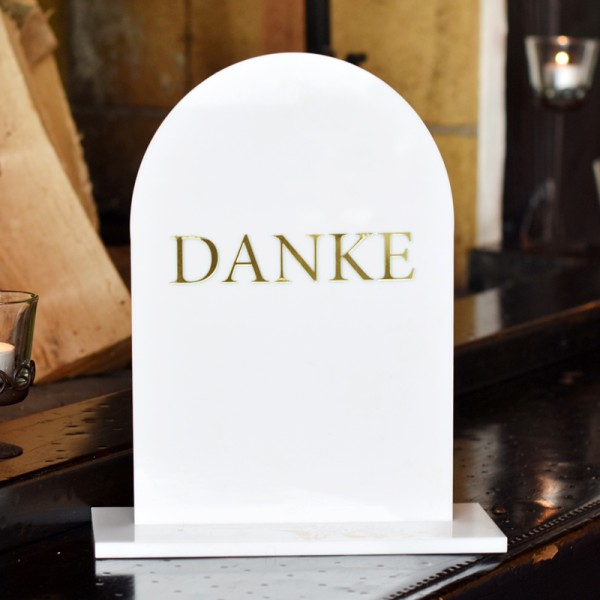 Schild Danke Acryl weiss round bow weiss [mieten]